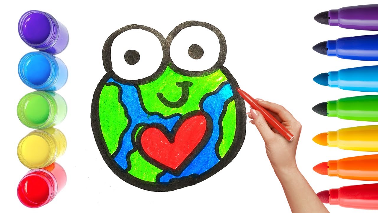 How To Draw cute earth Drawing, Painting & Coloring For Kids and ...