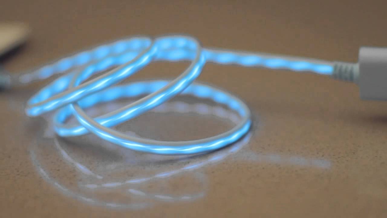 Light Blue Illuminated cable with Blue LED - YouTube