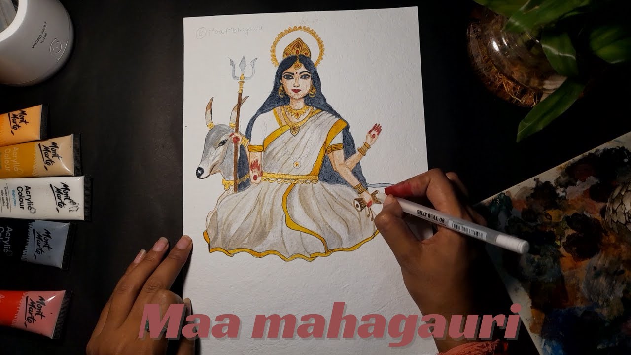 "Mahagauri: The Radiant Purity"| 8th day 8th mata painting | time-lapse ...
