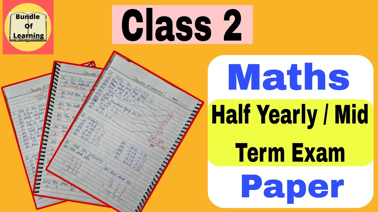 Class 2 Maths Question Paper | Grade 2 Maths Exam Worksheet | Class 2 ...