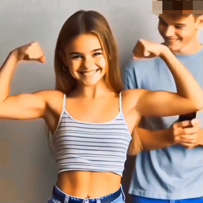 Lift and Carry // Teen Girl Flexes Her Tiny Muscles and Lifts Her ...