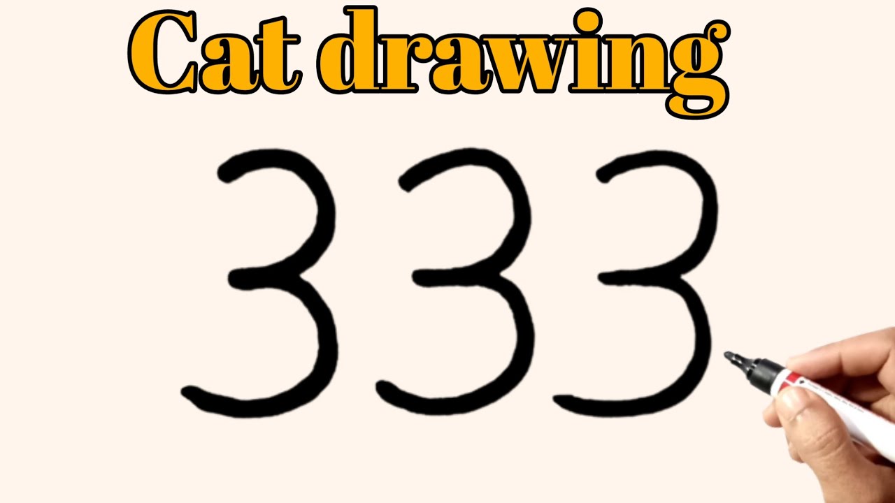 Cat Drawing From Number 333 | How to Draw a Cute Cat Easy For Beginners ...