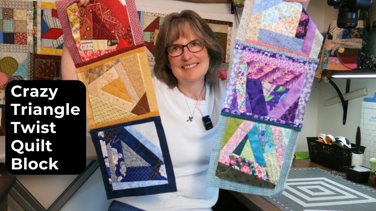 Crazy Triangle Twist Quilt Block | Easy Scrap Fabric Quilt-As-You-Go V2 ...