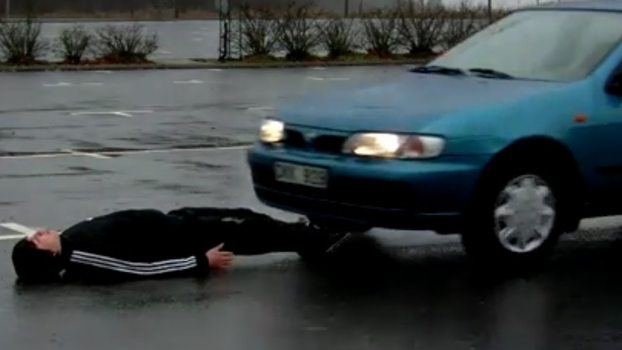 funny car accident and falling under a car effect - YouTube