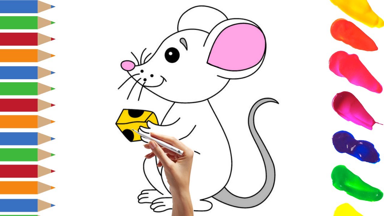 Mouse with Cheese Drawing, Painting and Coloring for Kids & Toddlers ...