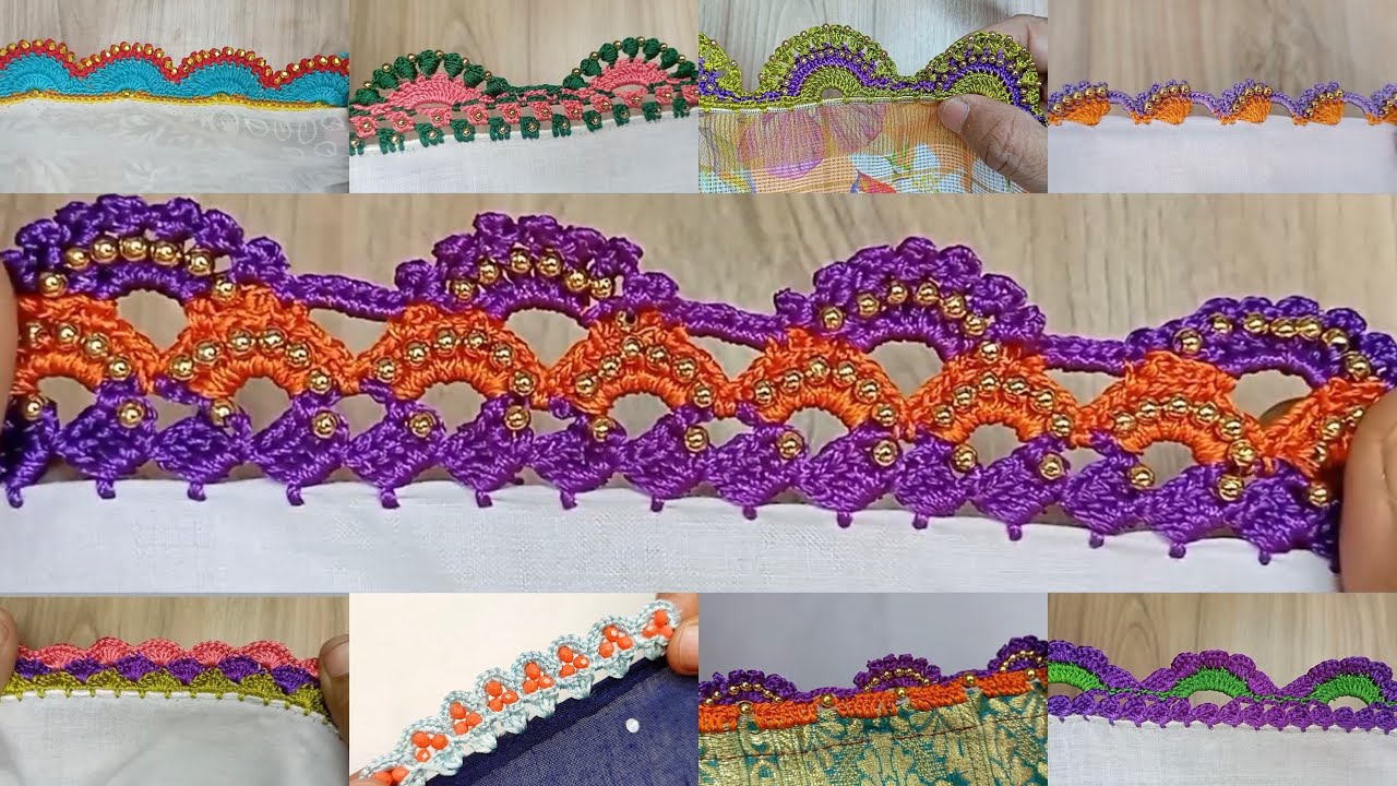 Crosia Lace Designs/Crochet Lace For dupatta,Sleeves,Kurti/beads ...