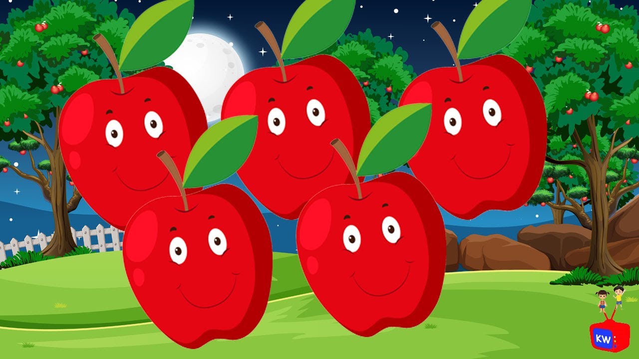 Five Little Apples So Red And Bright | Five Little Apples Jumping On ...