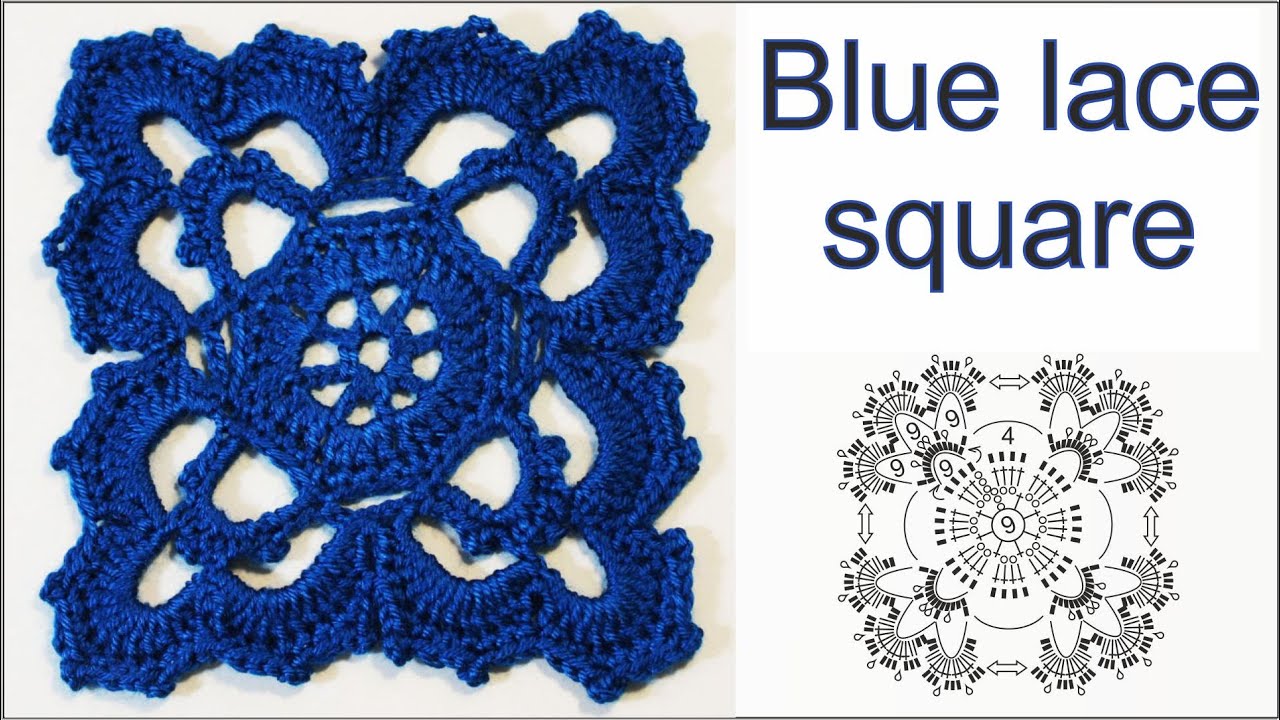 How to crochet Lace square BLUE LACE SQUARE - YouTube