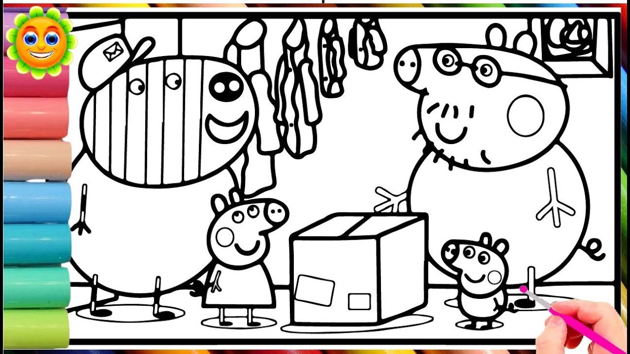 Peppa Pigs Family with Daddy Zebra Drawing and Coloring. Peppa Pig ...