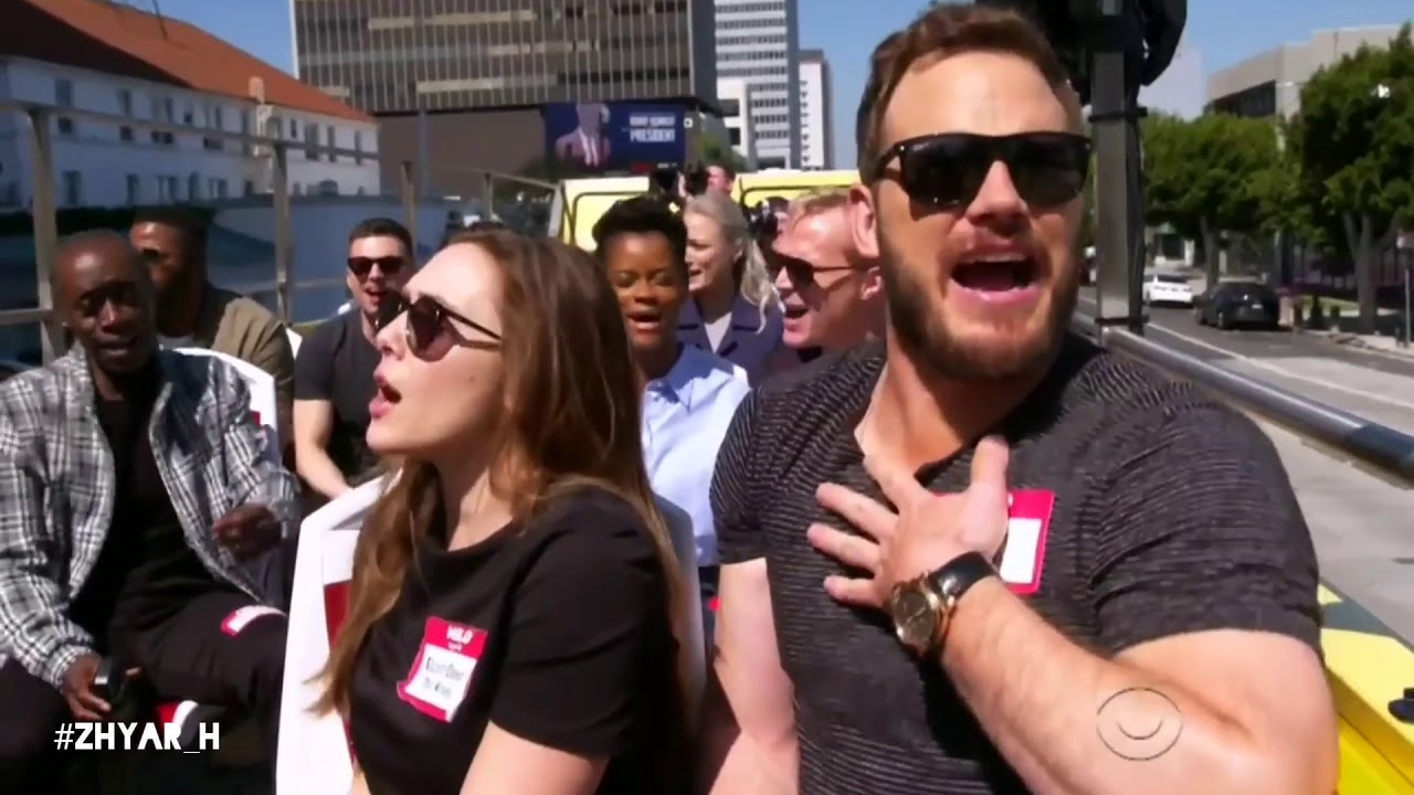 Avengers infinity war cast singing with james corden - YouTube