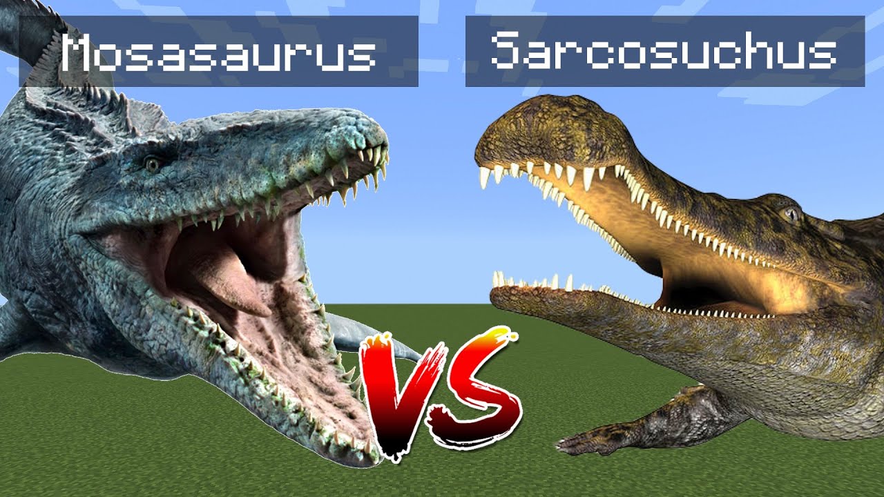 MCPE: Mosasaurus VS Sarcosuchus - YouTube