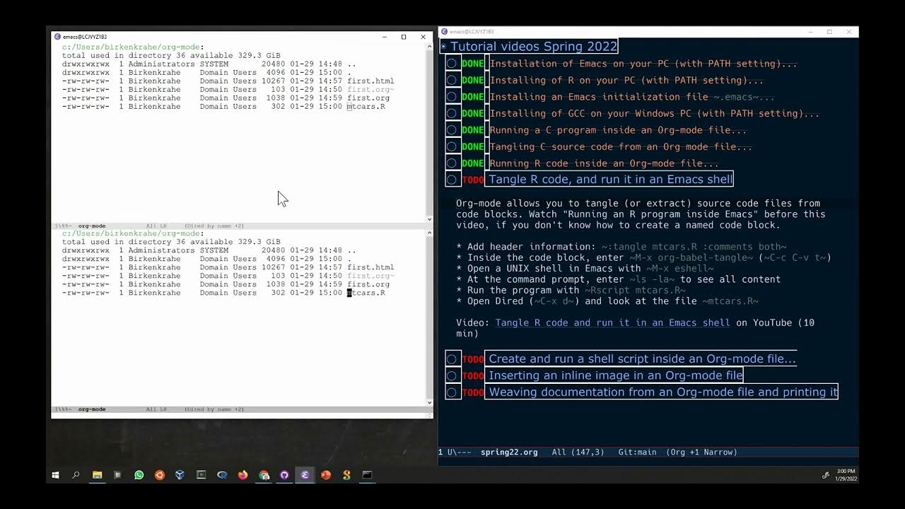 Tangle R code and run it in an Emacs shell - YouTube