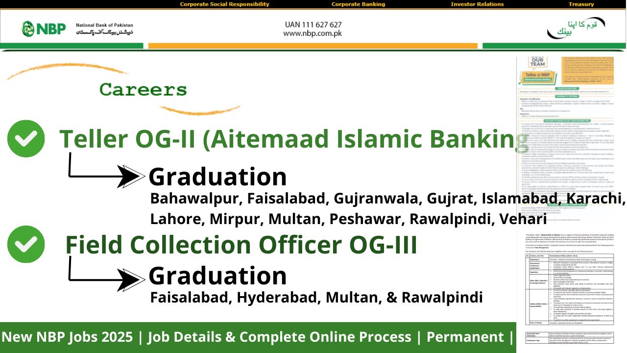 New NBP Permanent Teller Job OG-II | NBP Field Collection Officer Jobs ...