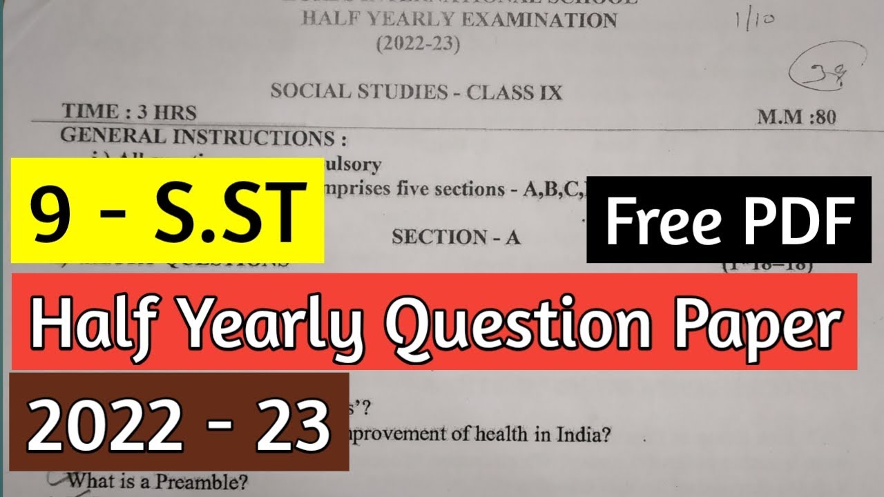 9th - S.St Half Yearly Question Paper 2022 - 23( Social Science ...