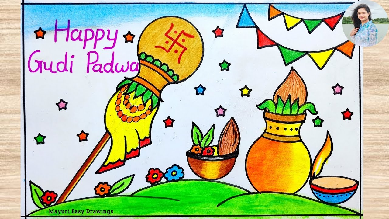 Gudi Padwa Festival Drawing Easy and Beautiful / Happy Gudi Padwa ...