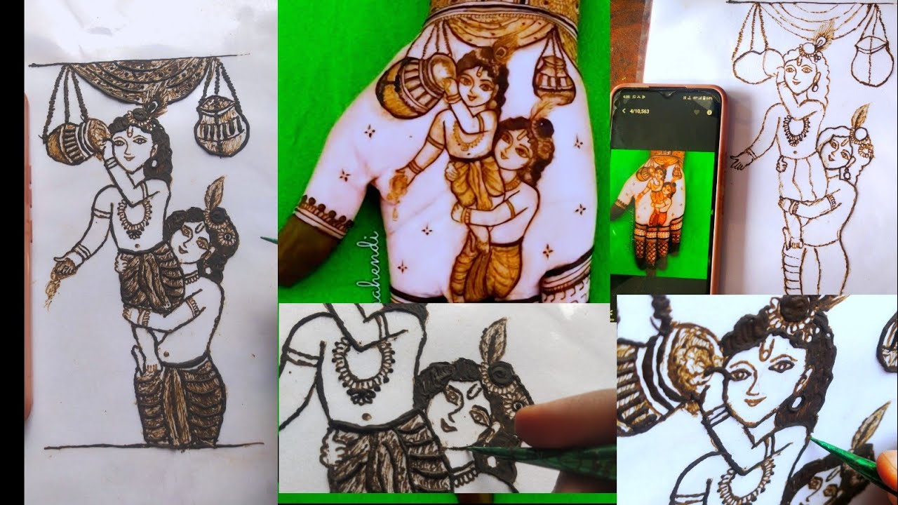 | Natkhat Kanha 😍mehandi design | how to draw Krishna using mehndi ...