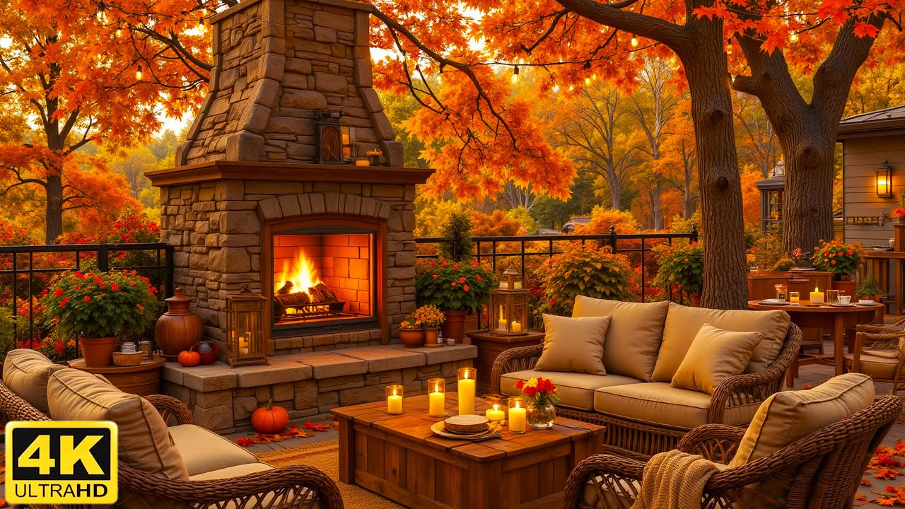 Cozy Autumn September with Fireplace Sounds 🍂 Relaxing Piano Music for ...
