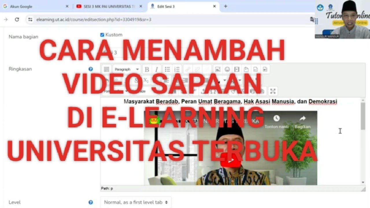 CARA MENAMBAH VIDEO SAPAAN DI KLASS E-LEARNING UNIVERSITAS TERBUKA - YouTube