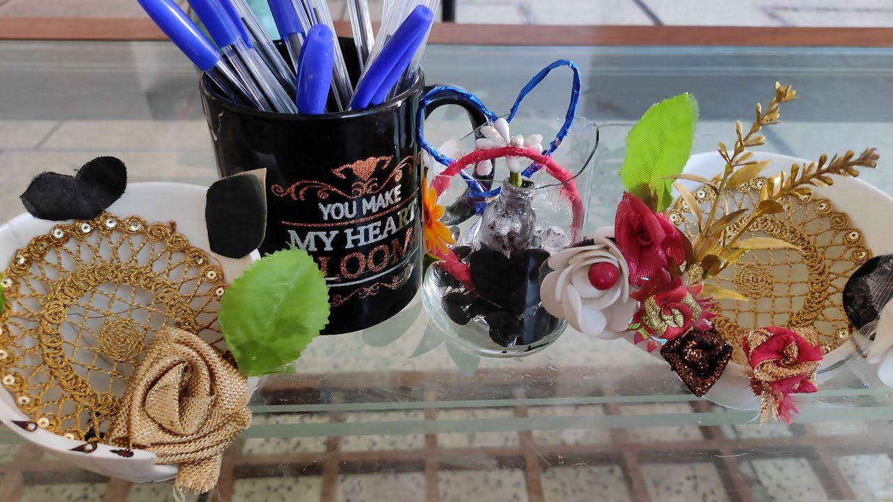 cup diy reuse of broken cup beautiful craft - YouTube