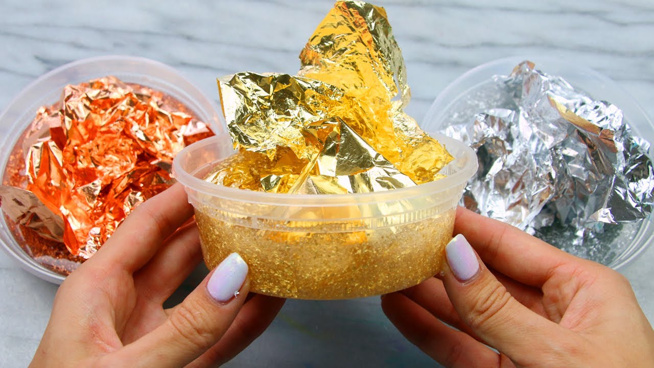 Metallic Gold, Rose Gold, and Silver Foil Slime Mixing! Most Satisfying ...