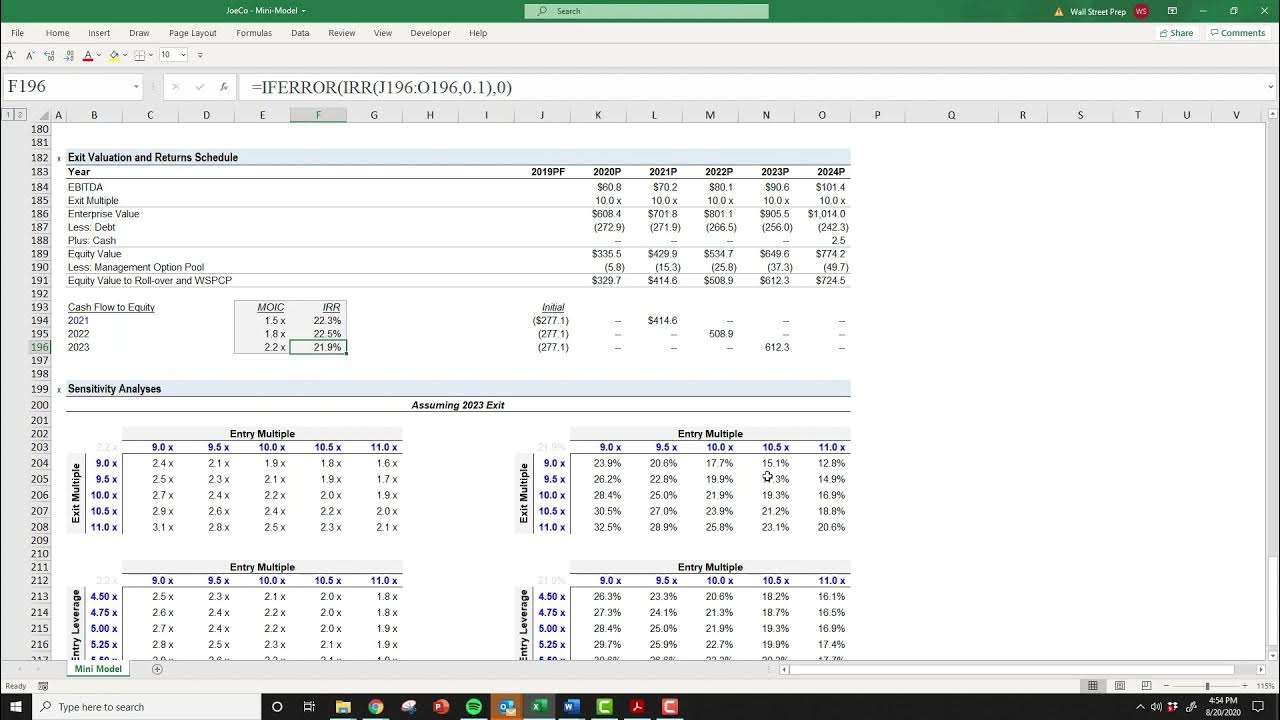 LBO Model Tutorial: Exit Assumptions & Returns Schedule (IRR / MOIC) - YouTube