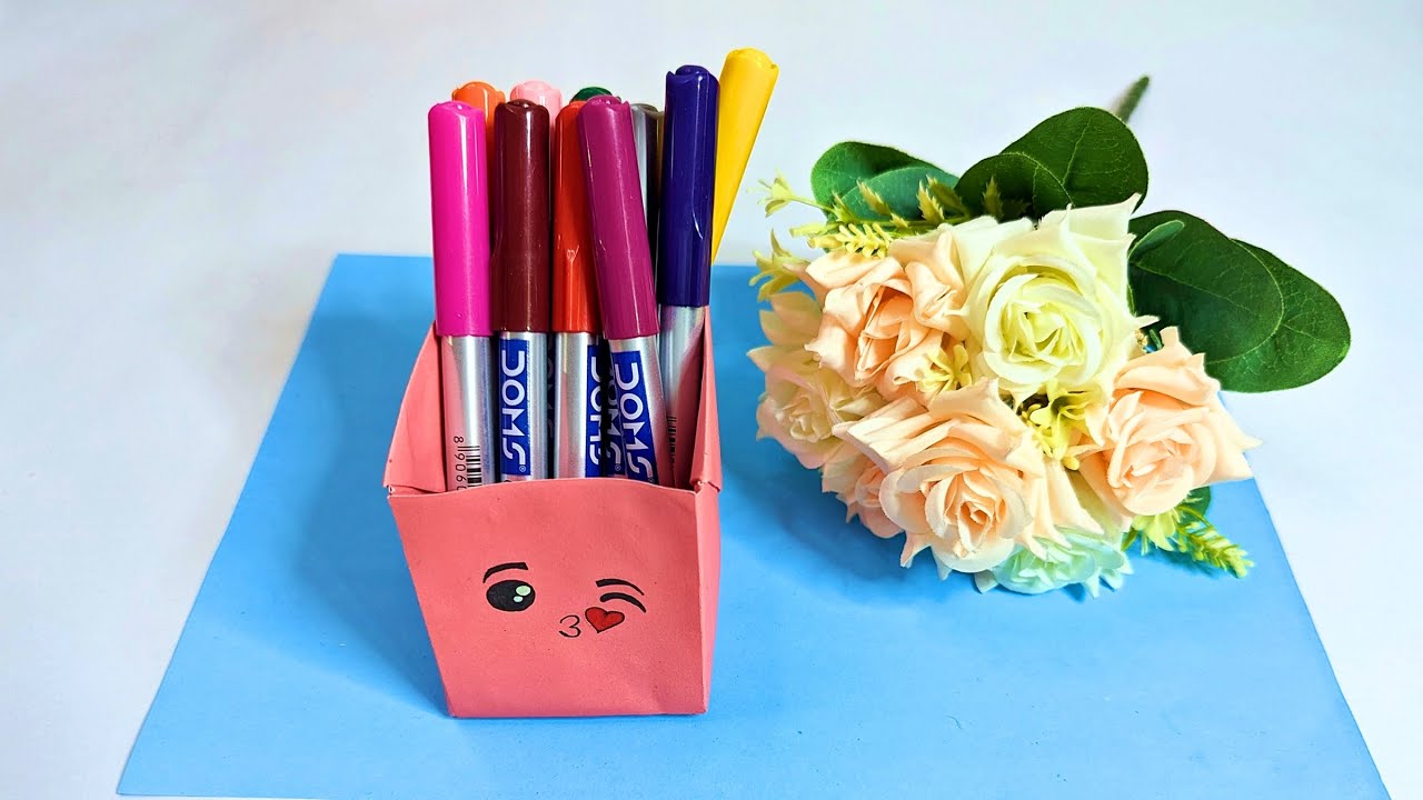 DIY Origami Paper Pen Holder / Make Paper Pen Stand / Storage Paper Box ...