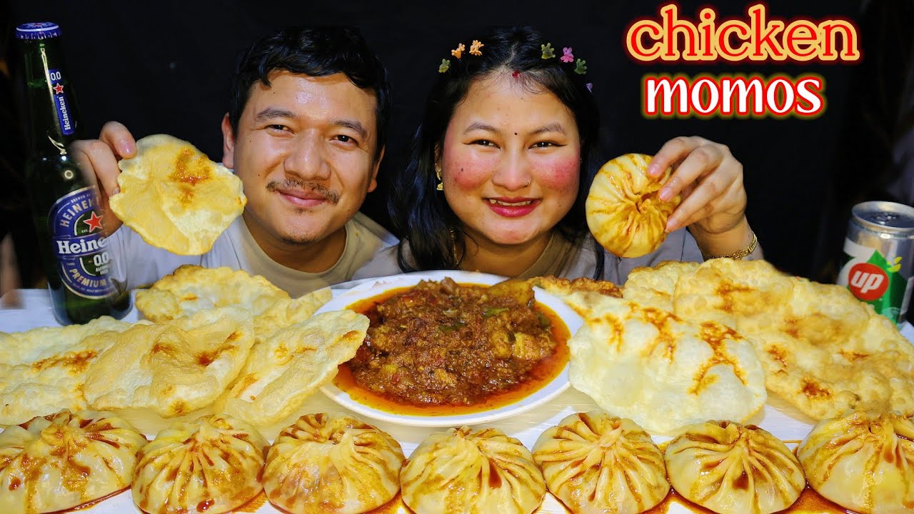 "Ultimate Chicken Momos Feast with Spicy Gravy & Fried Bread | Couple ...