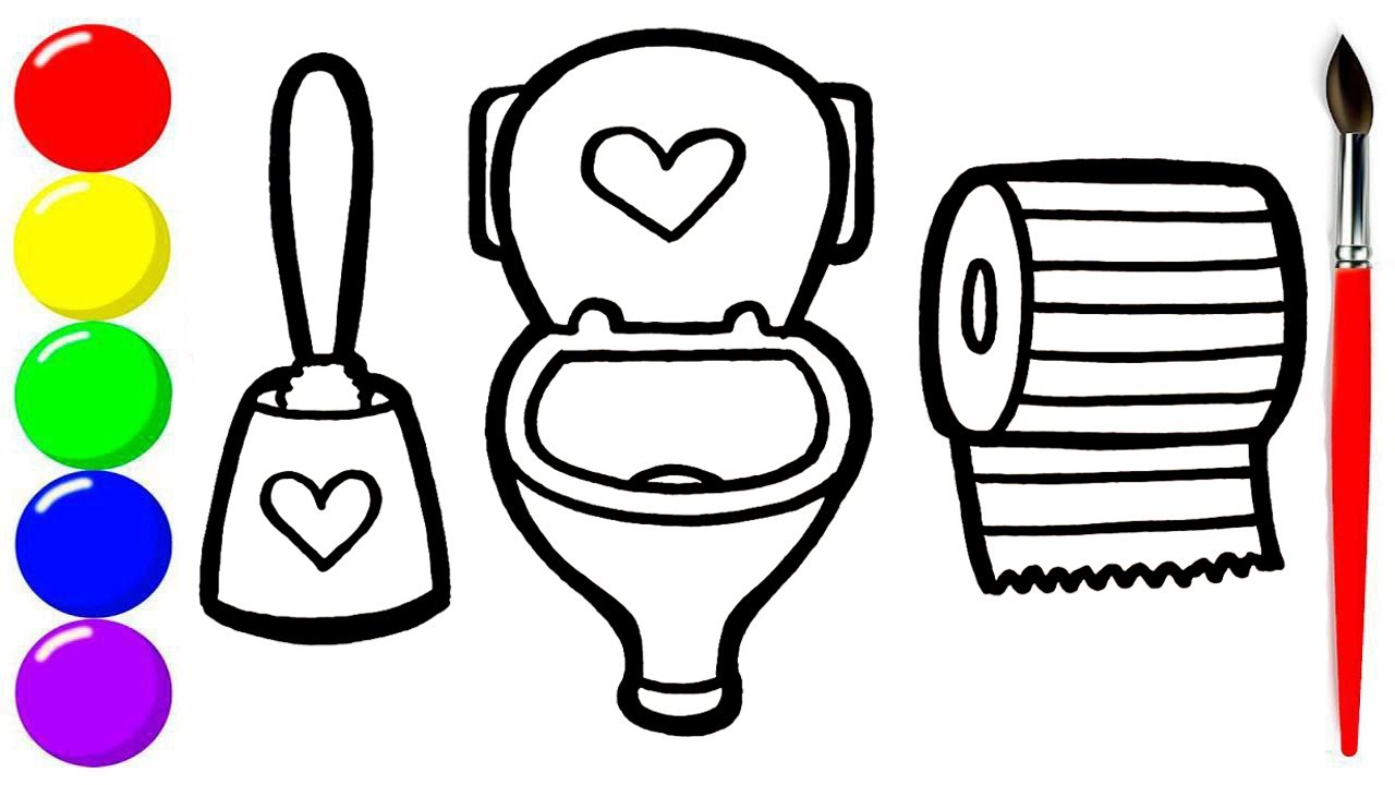 How to draw a toilet and toilet accessories for kids/Bolalar uchun ...