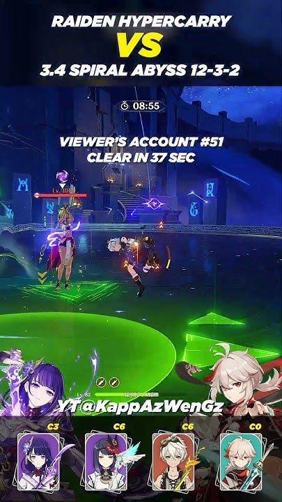 Raiden Hypercarry VS 3.4 Spiral Abyss 12-3-2 in 37sec | Account#51 | Genshin Impact - YouTube