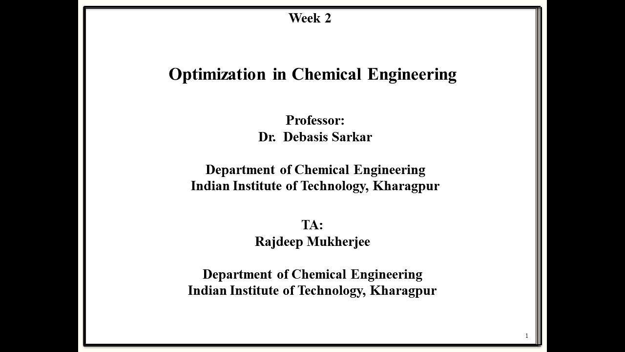 Optimization in Chemical Engineering Week 2 - YouTube