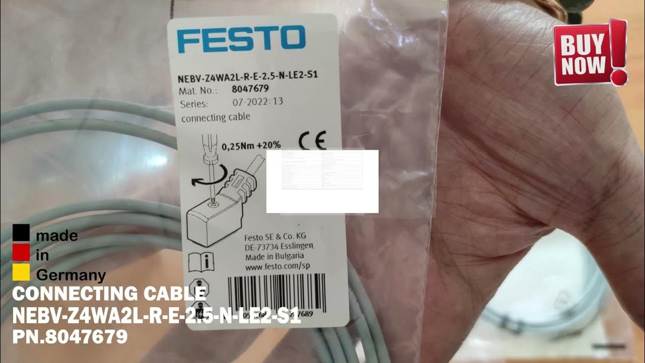 FESTO CONNECTING CABLE NEBV-Z4WA2L-R-E-2.5-N-LE2-S1 PN.8047679 - YouTube