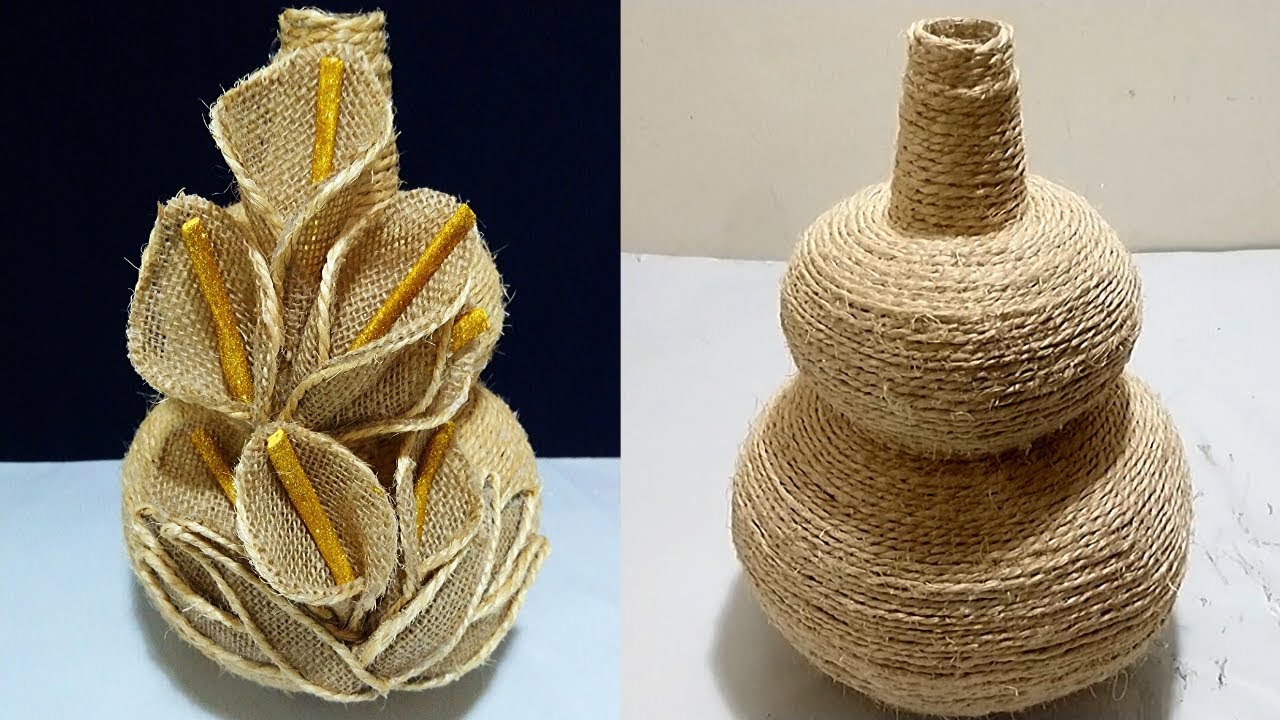 Jute Craft flower vase | Home decorating ideas handmade | Jute craft ...