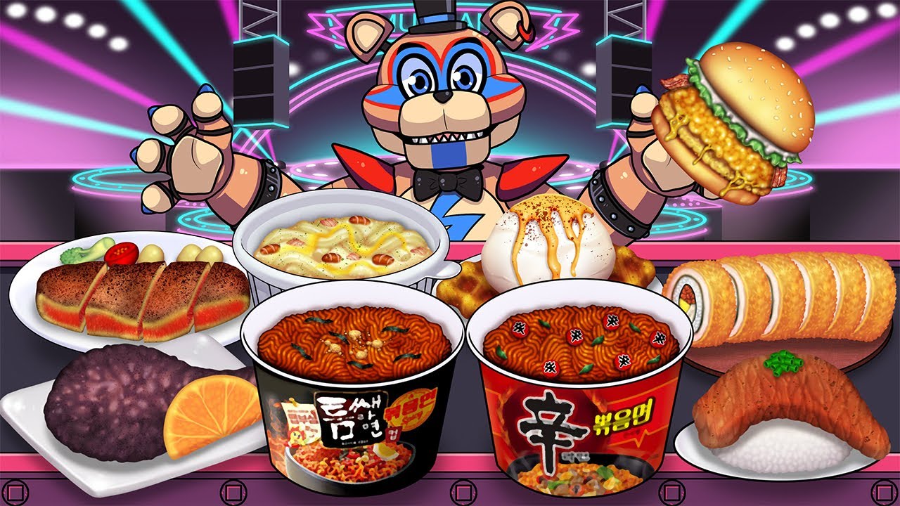 FNAF Security Breach Mukbang Animation spicy ramyun set eating - YouTube