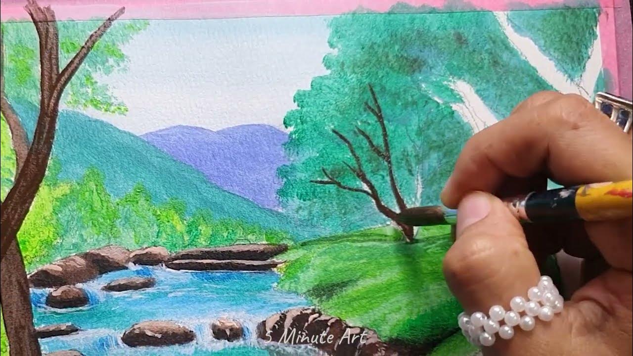 Acrylic Landscape Painting. Stream in forest. l acrylic painting for ...