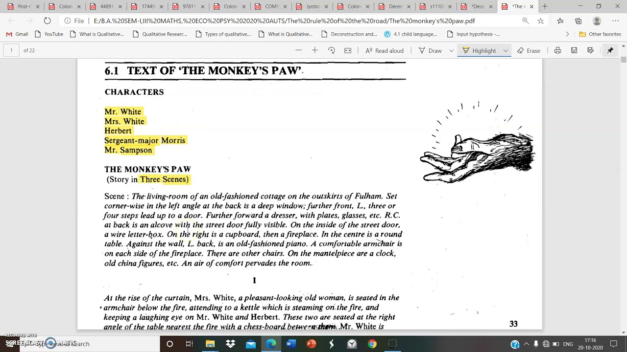 W.W. Jacobs' 'The Monkey's Paw' Part-I - YouTube