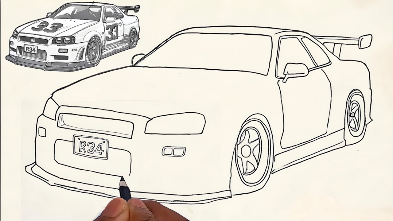 Nissan Skyline GT-R (R34) Car Drawing - Easy - YouTube