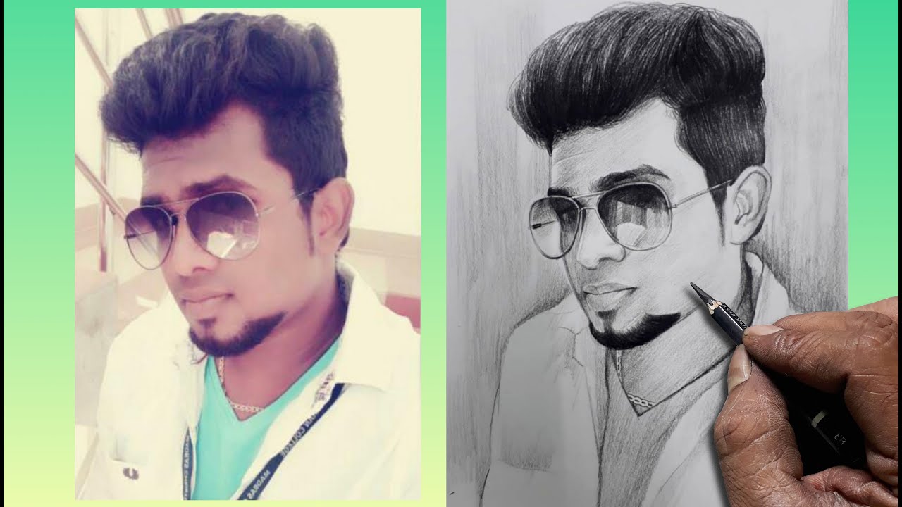 Pencil Sketch Portrait Drawing From Photo | Live Art Chennai - YouTube