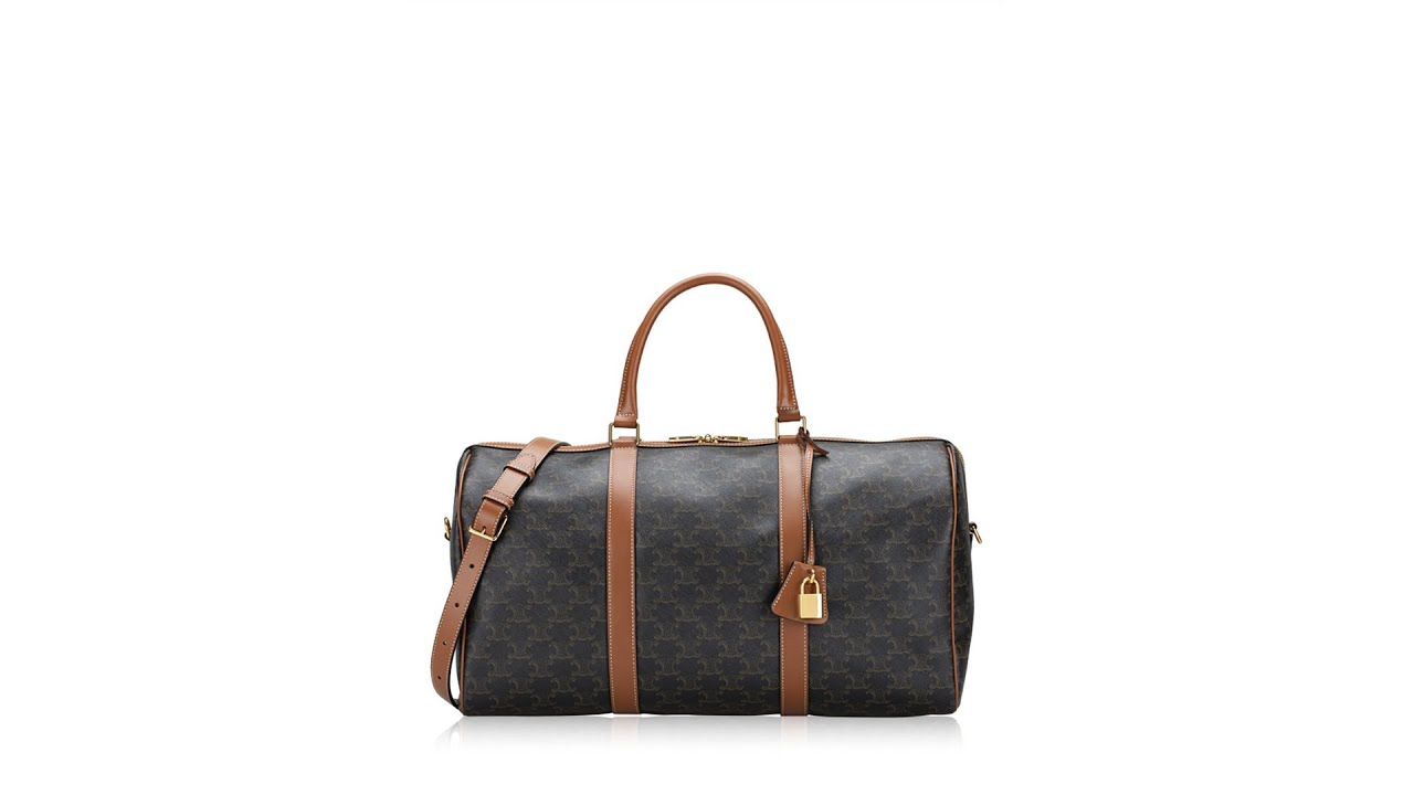 Celine Triomphe Canvas Voyage Medium Duffle Bag Tan - YouTube