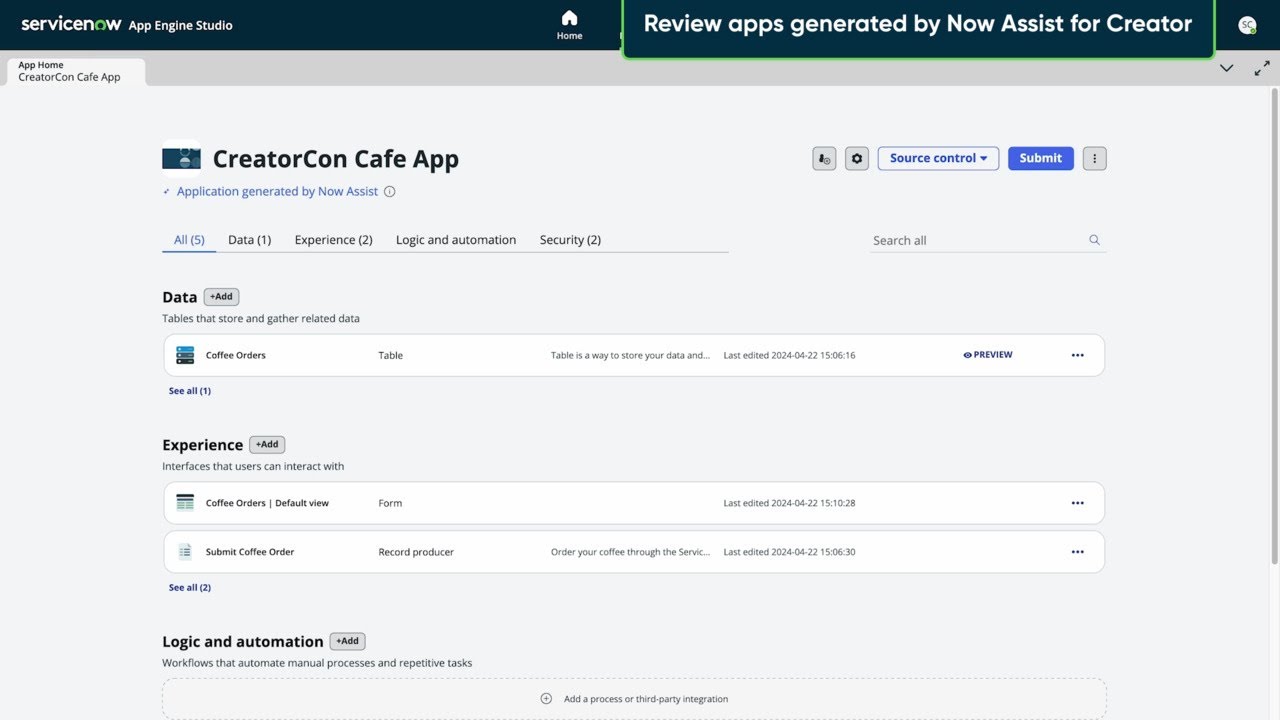 Review apps generated by Now Assist for Creator - YouTube