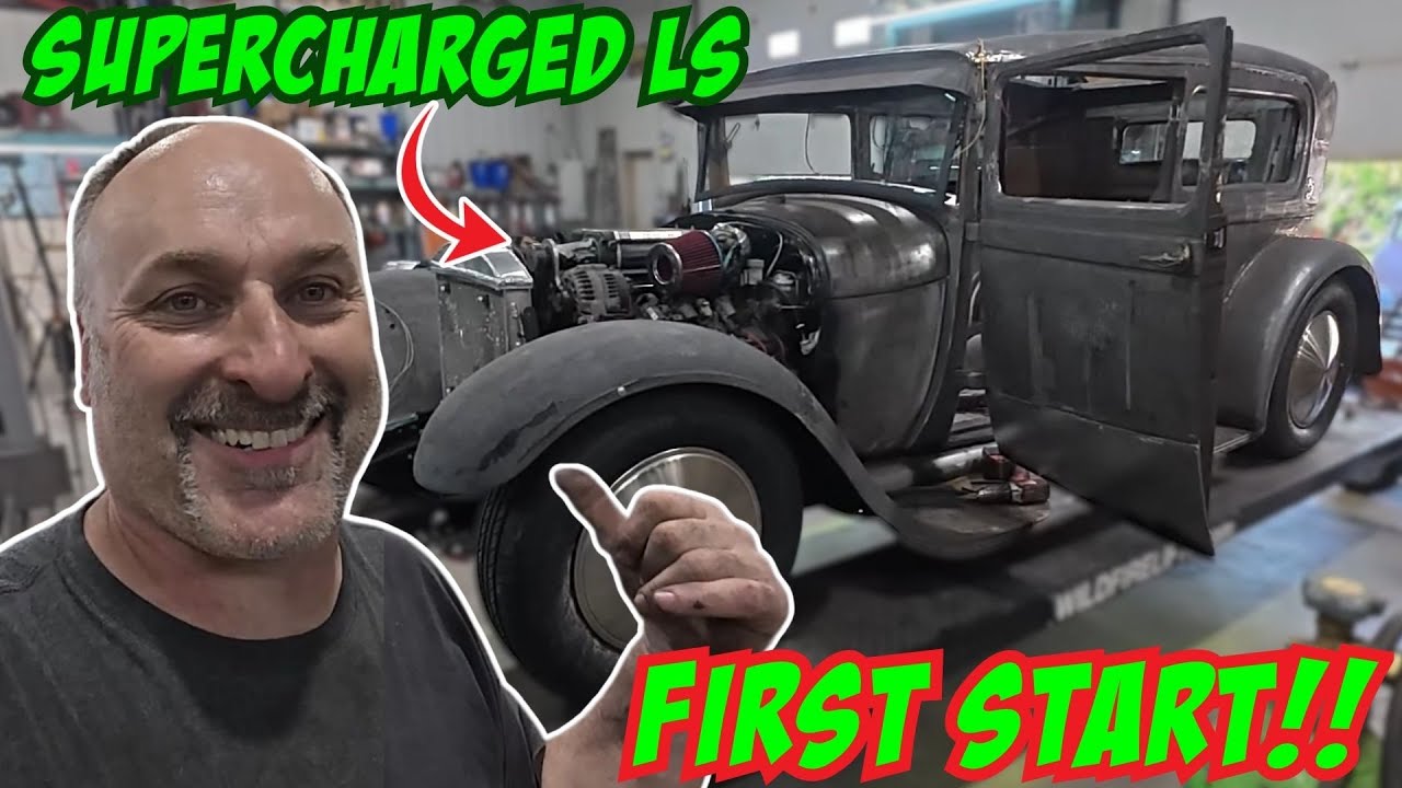 First Start of our Supercharged LS Powered Model A sedan! - YouTube