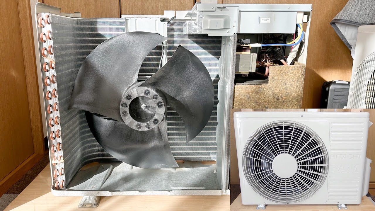 HITACHI Mini-Split Air Conditioner Outdoor Unit RAC-S25X Fan Running ...