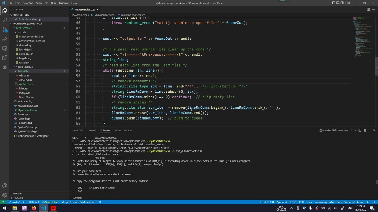 Nand2Tetris Project 06 (Part4) Implementation of the top-level module of Hack Assembler in C++ ...