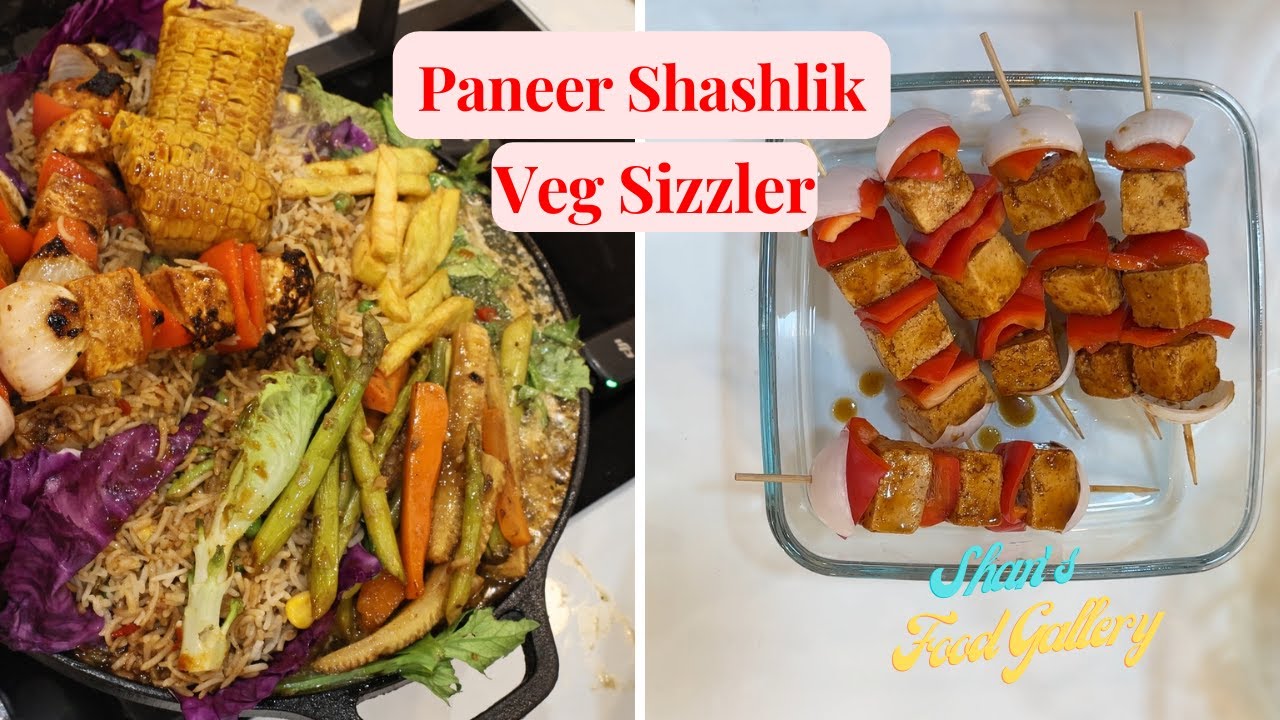 Paneer Shashlik Sizzler without sizzler plate, stepwise Barbeque sauce ...