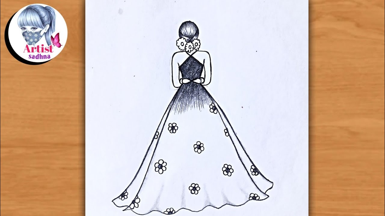 How to draw a Girl backside with beautiful dress // Easy drawing for ...