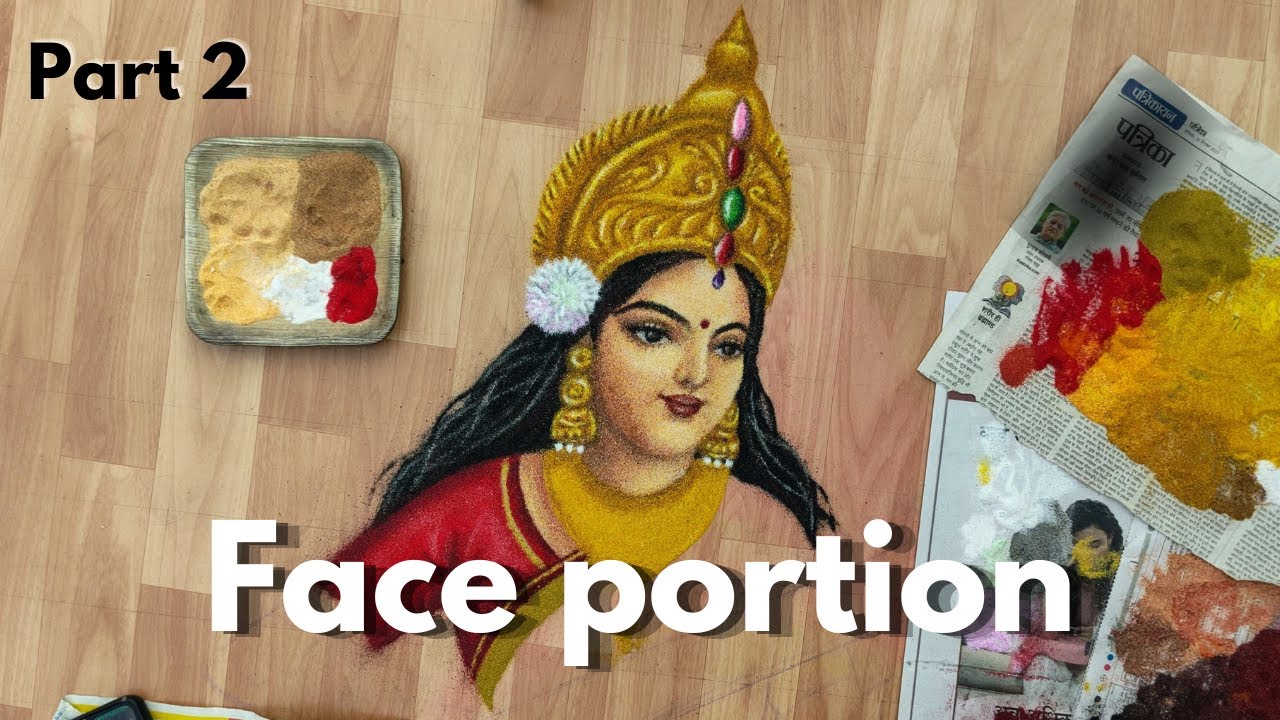 Realistic face rangoli | how to make maa sarswati rangoli part 2 | face ...