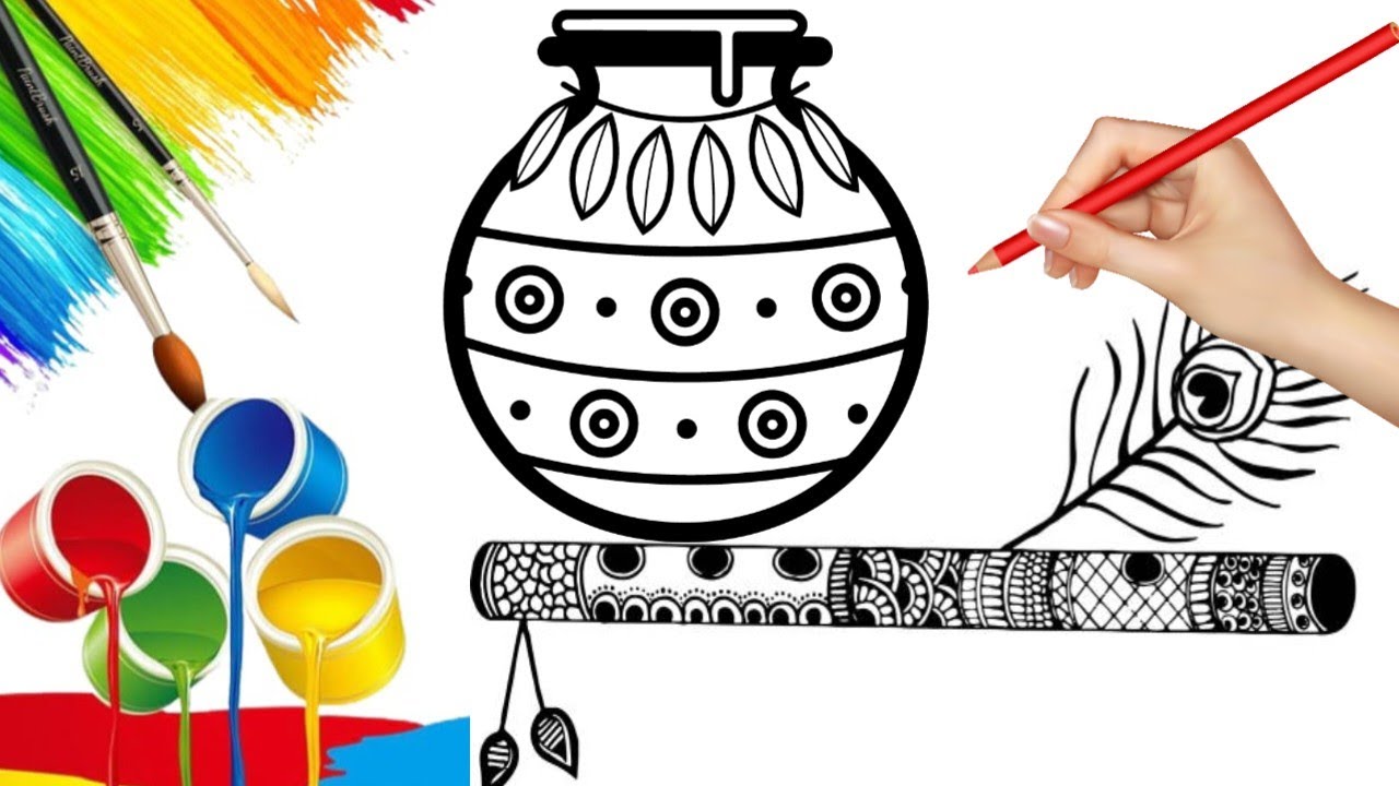 Janmashtami drawing easy | Krishna Janmashtami Matka Drawing | Happy ...