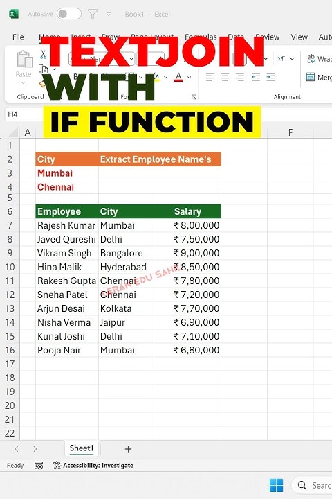 Excel Textjoin And If Function π―ππ― Exceltips Excelfunctions Exceltutorial Youtube