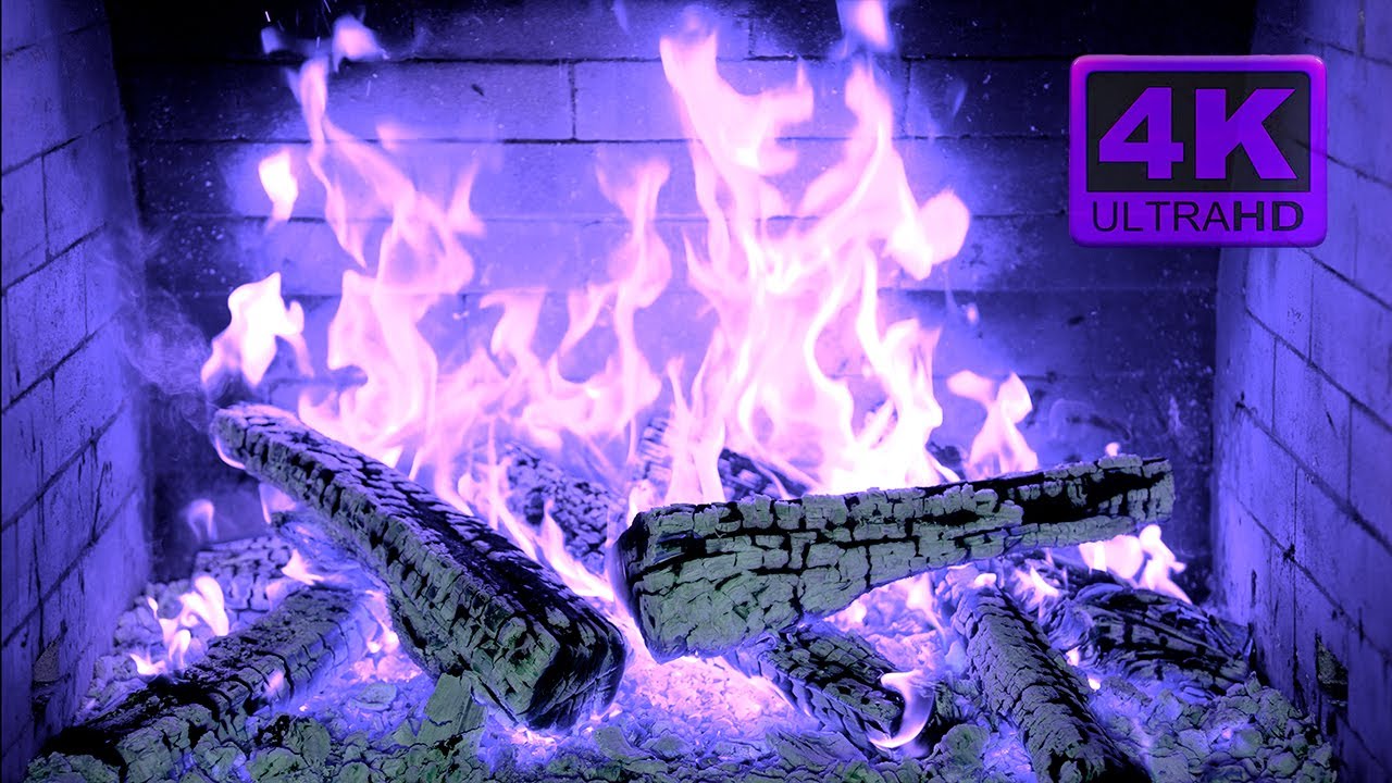 🔥 NEON PURPLE FIRE 4K. Magical fireplace with crackling fire sounds ...