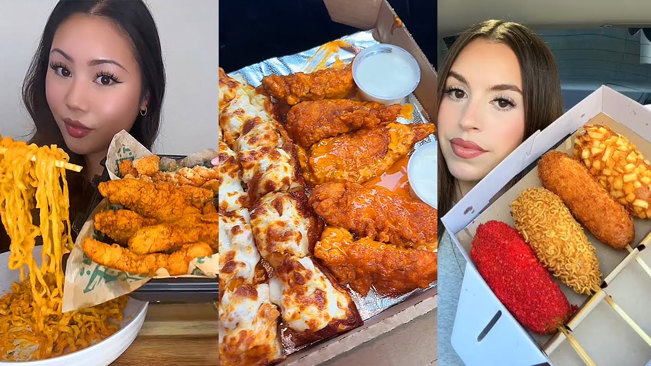 Eating mukbang compilation -3- wingstop, tacos, CHICAGO DOGS, buldak ...