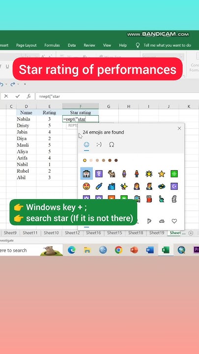 Star rating of performances #computer_basics #excel #exceltutorial #shorts #excelpro#tricks ...